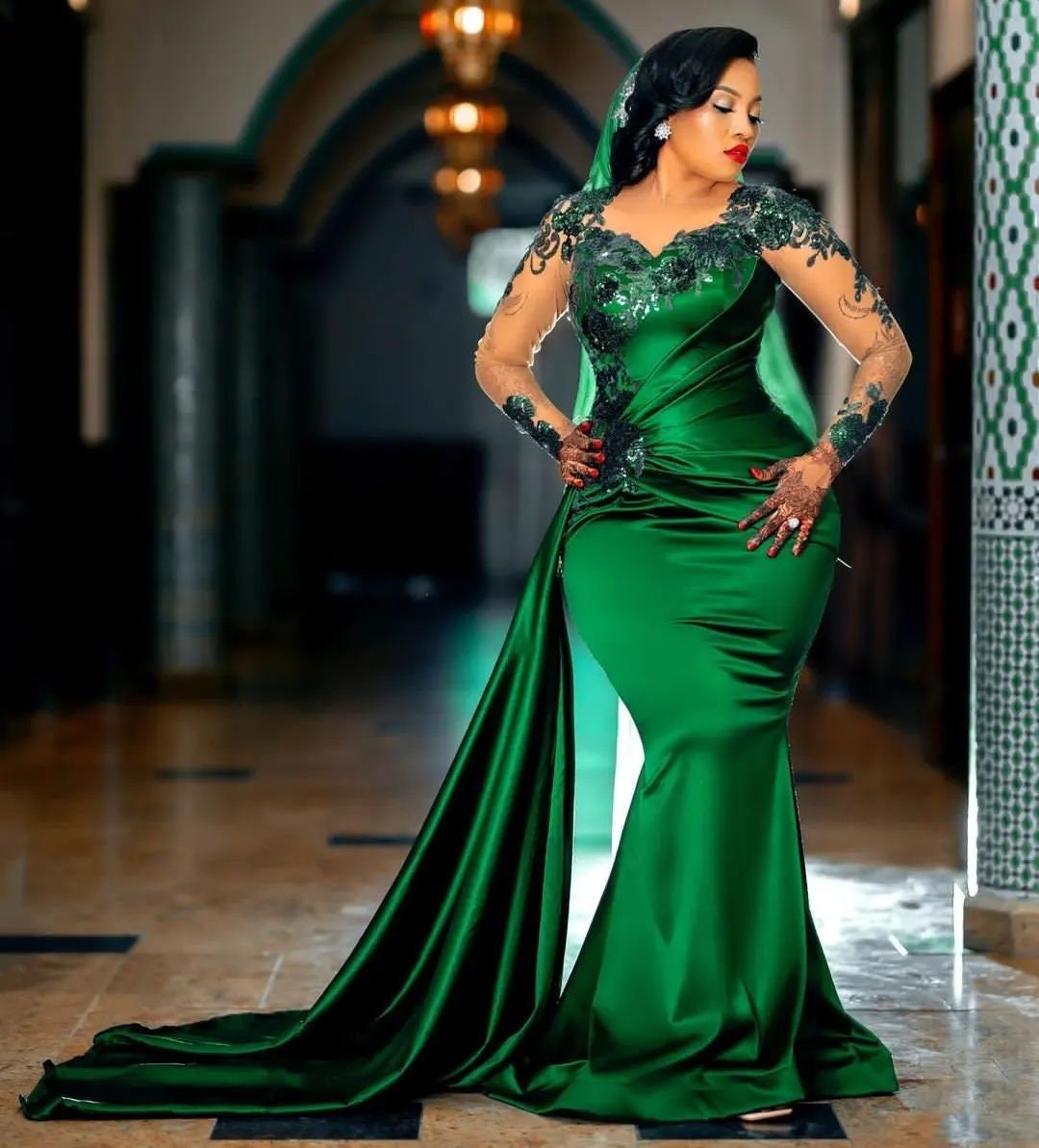Emerald Green Chiffon Prom Dresses