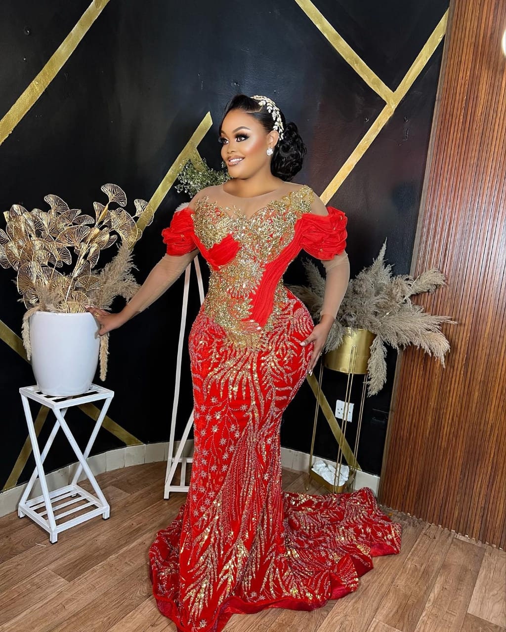 Red Wedding Reception Dress, Prom Dress With Corset, Mermaid Evening ...