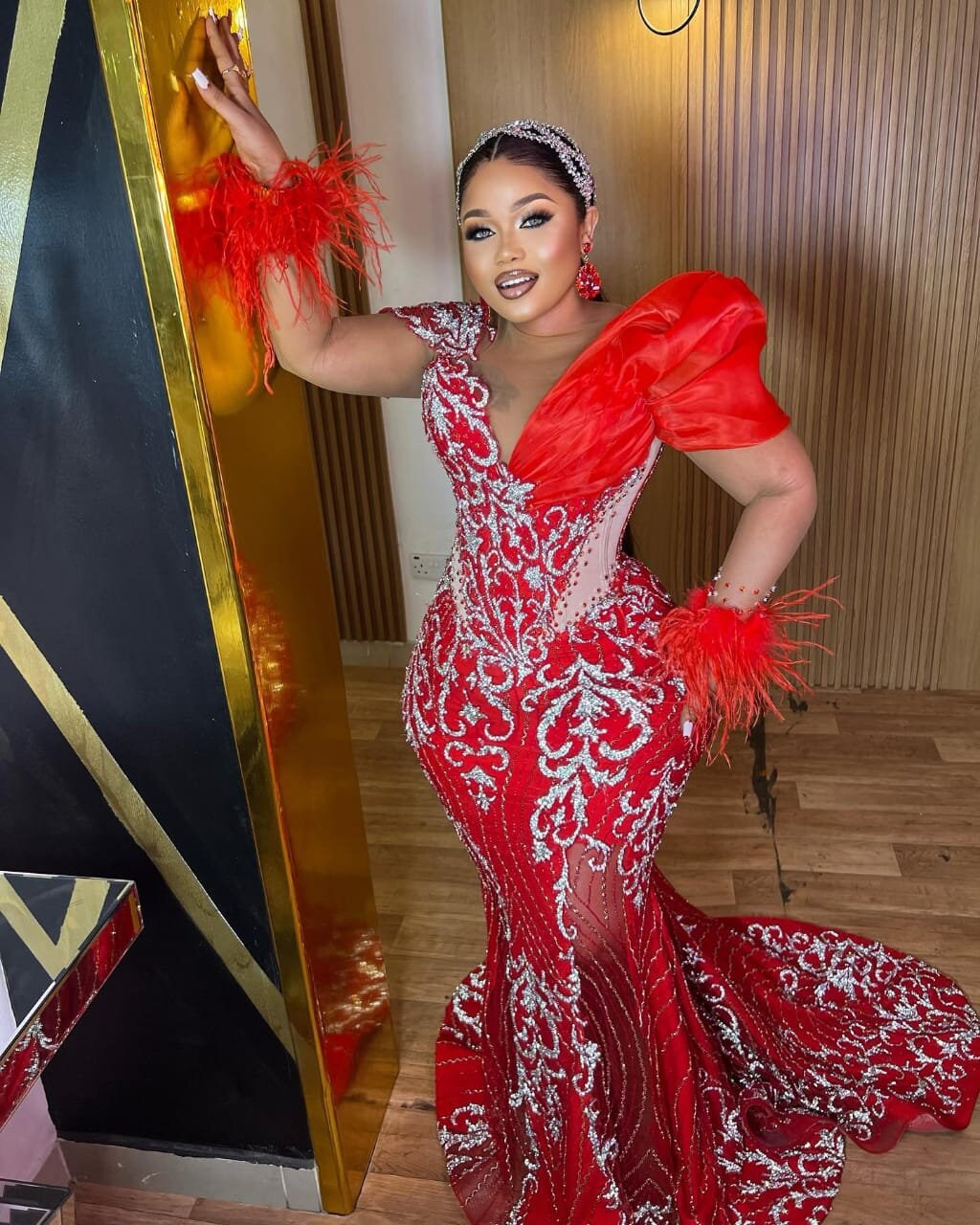 Red Wedding Reception Dress, Prom Dress With Corset, Mermaid Evening ...