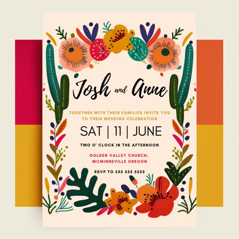 Editable Digital Invitation Template Fiesta Design Bold Colors Red ...