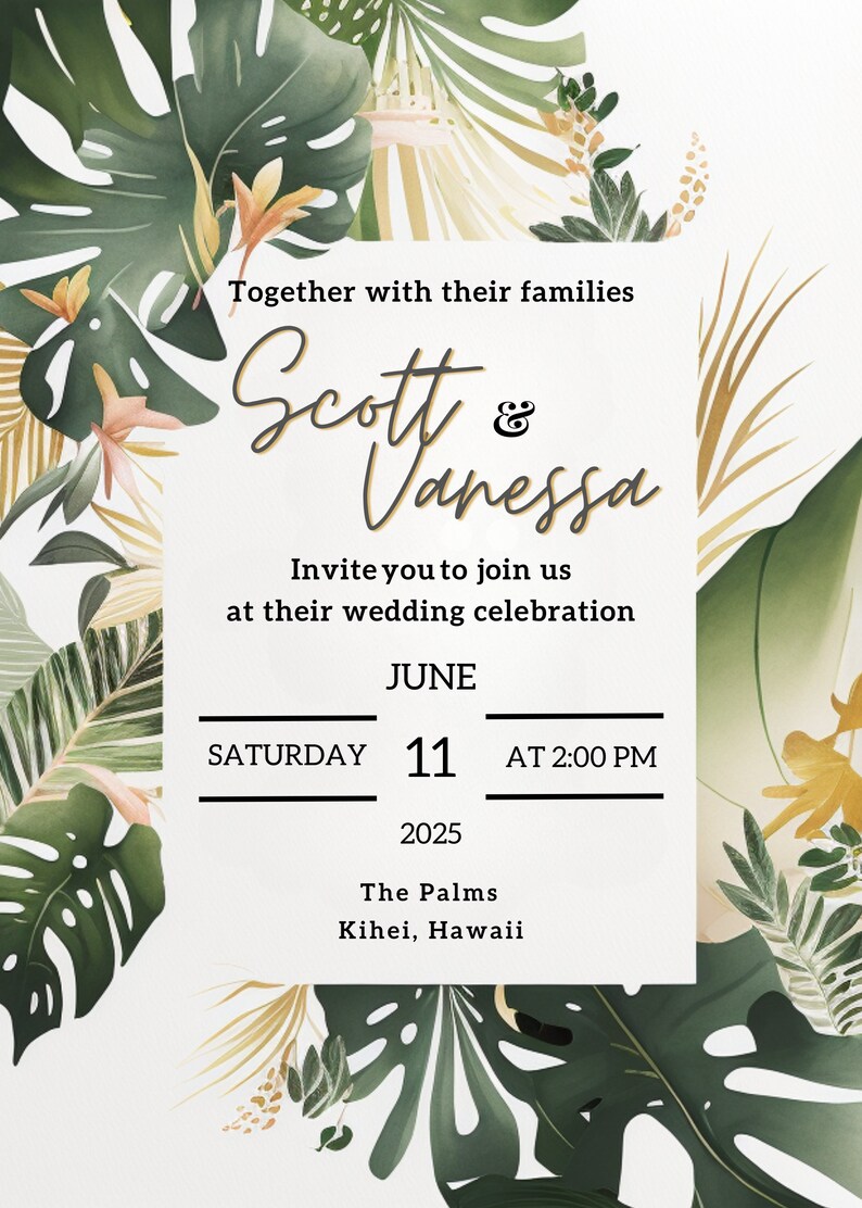 Editable Printable Invitation Monstera Design Template - Etsy