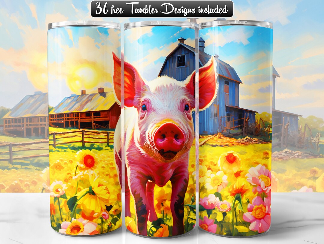 Pig Tumbler Wrap PNG Design, Pig 20oz & 30oz Skinny Tumbler Sublimation ...