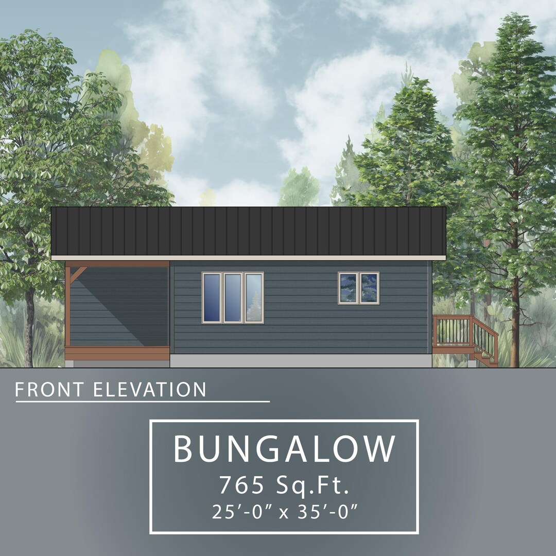 765 Sq.ft. Bungalow House Concept Plan 25’-0” X 35’-0” - Etsy