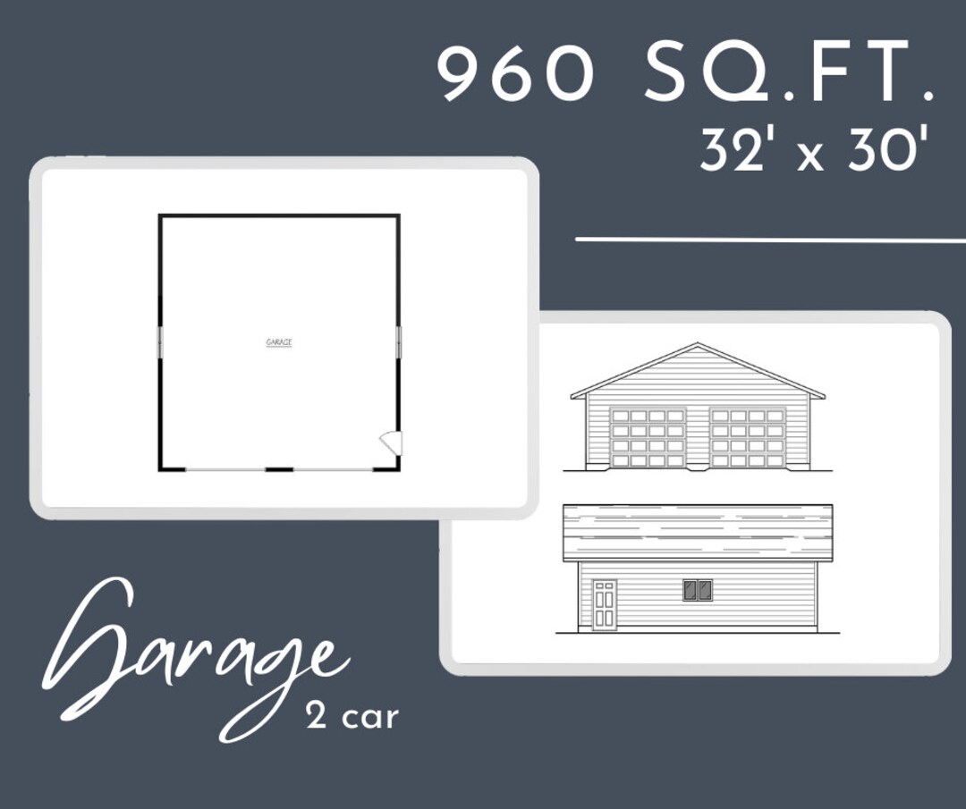 2 Car Garage Concept Plan 960 Sq.ft. 320 X 300 - Etsy