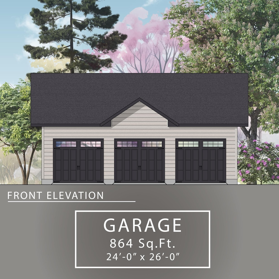 864 Sq.ft. 3 Car Garage Concept Plan 24’-0” X 26’-0” - Etsy