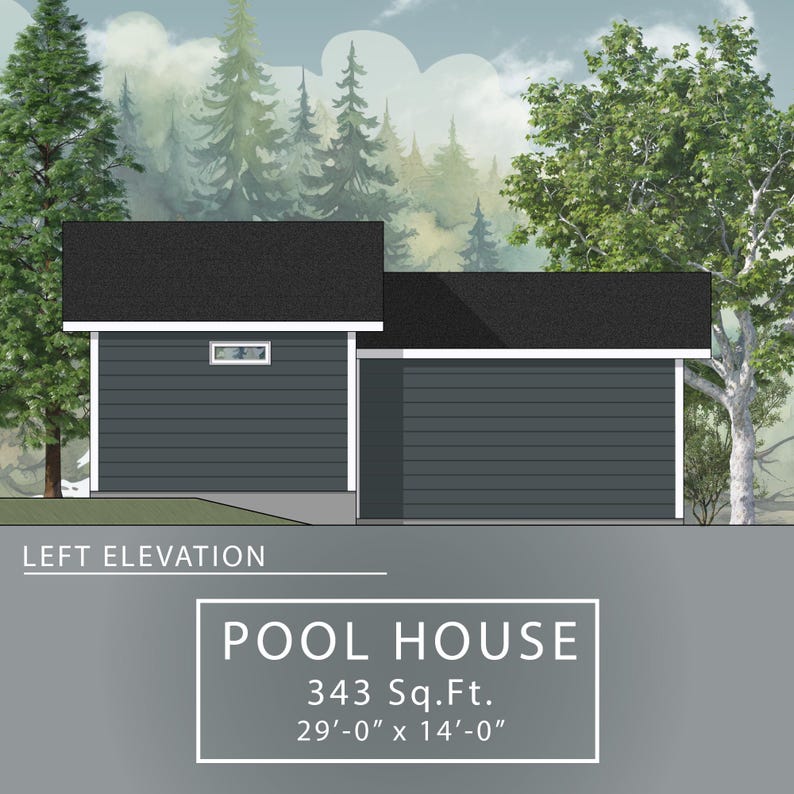 343 Sq.ft. Pool House/bunkie Concept Plan 29’-0” X 14’-0” - Etsy