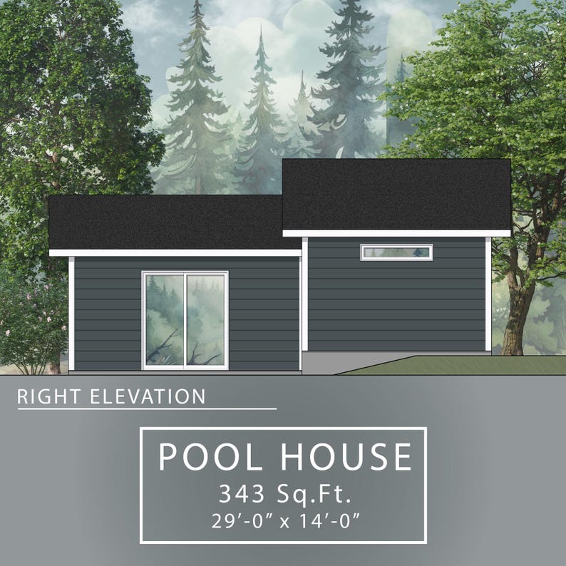 343 Sq.ft. Pool House/bunkie Concept Plan 29’-0” X 14’-0” - Etsy