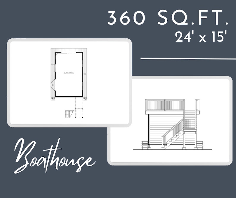 360 Sq.ft. Boathouse Concept Plan 24’-0” X 15’-0” + Rooftop Deck - Etsy