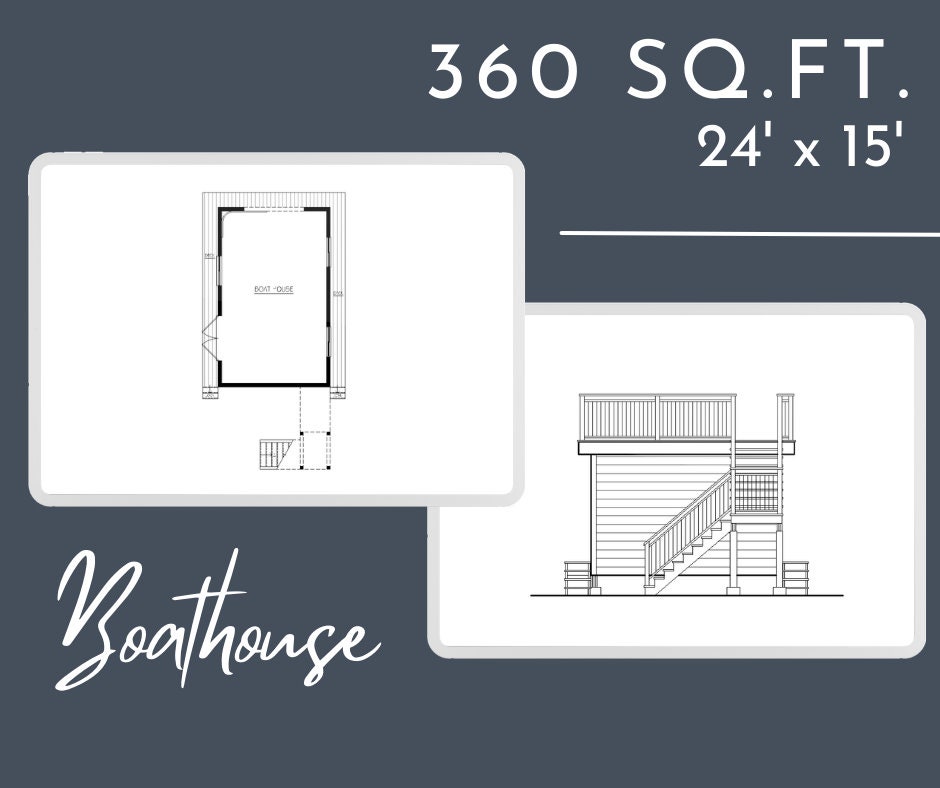 360 Sq.ft. Boathouse Concept Plan 24’-0” X 15’-0” + Rooftop Deck - Etsy
