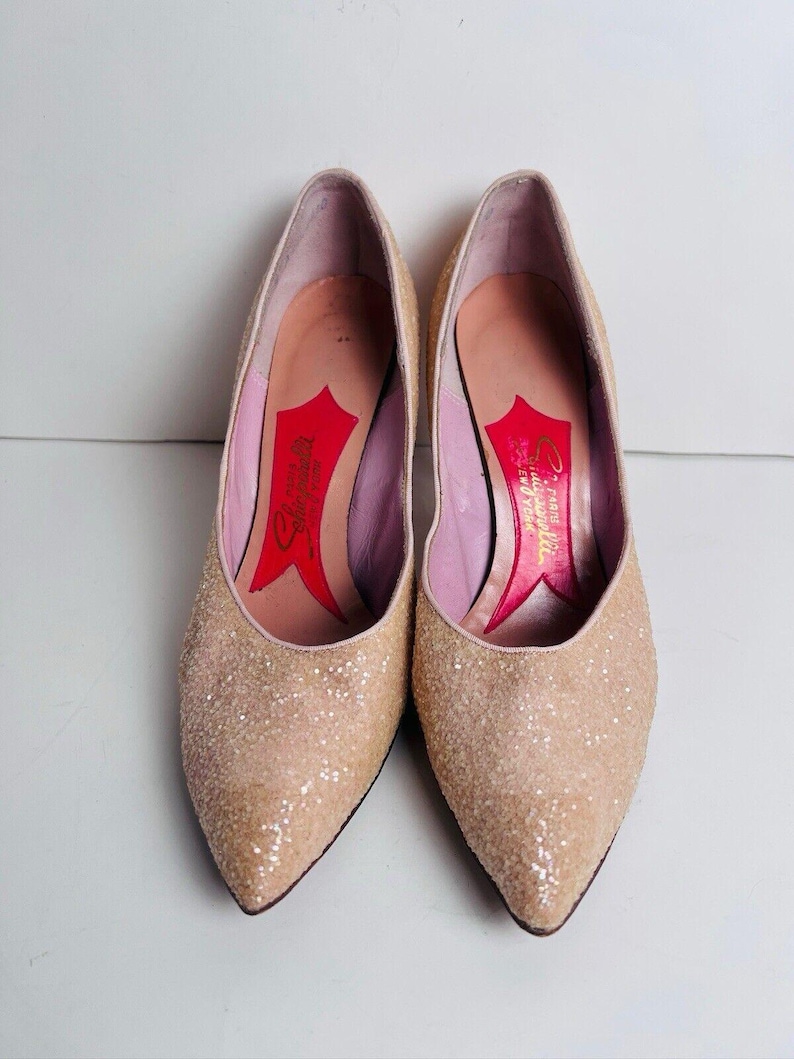 Vintage Schiaparelli Light Pink Glitter Heel 9B Stiletto - Etsy