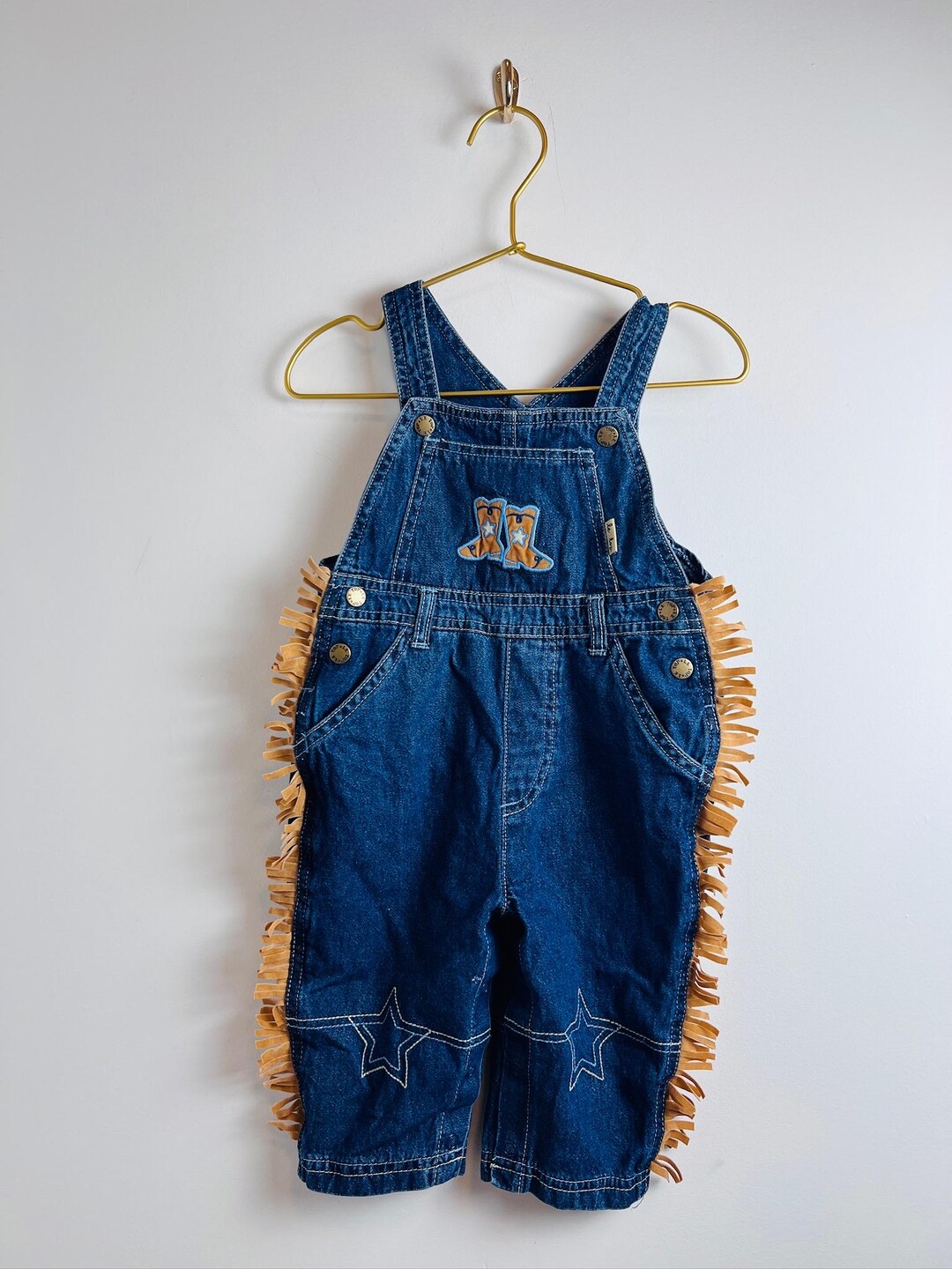 Le Top Denim Cowboy Style Overalls With Fringe Baby - Etsy
