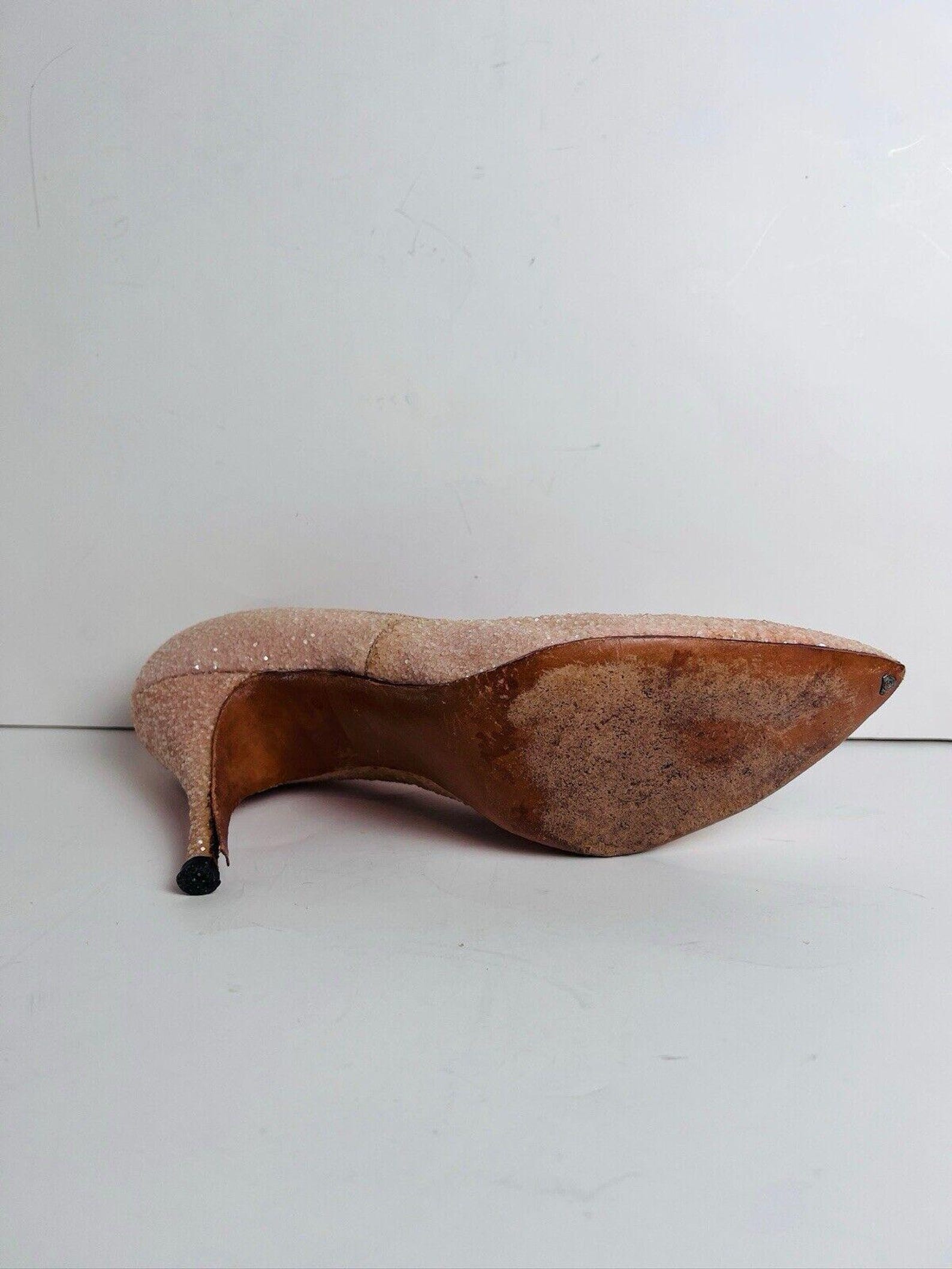 Vintage Schiaparelli Light Pink Glitter Heel 9B Stiletto - Etsy