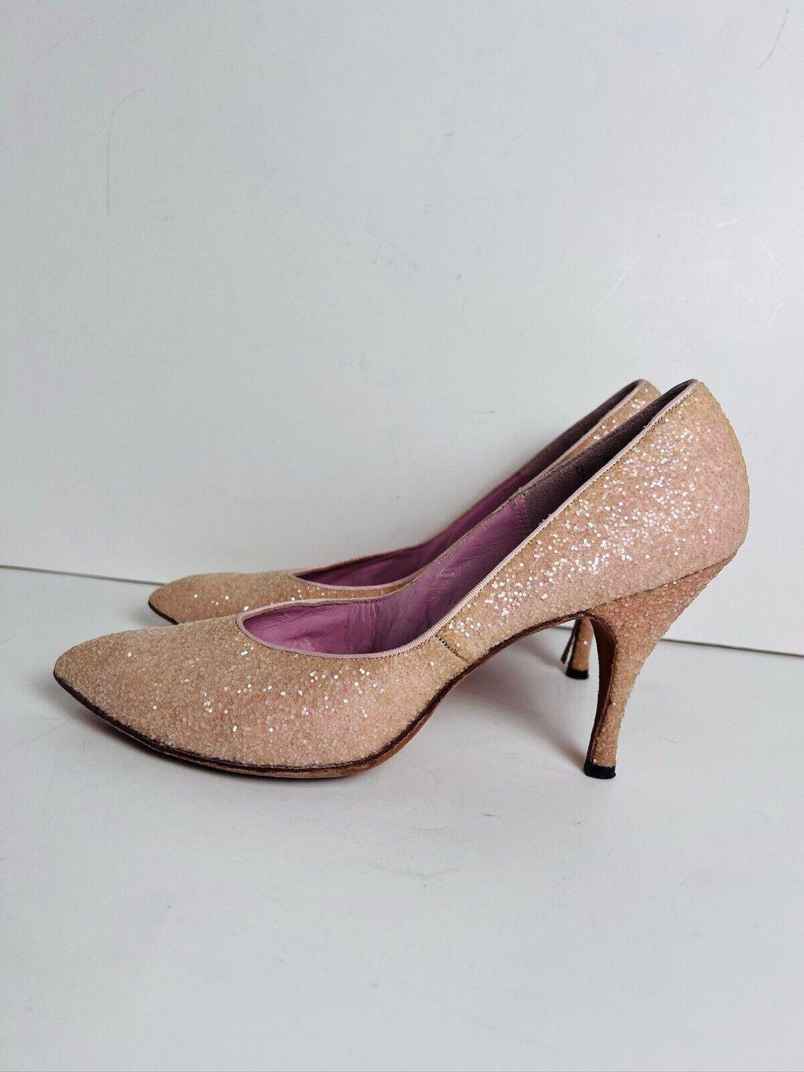 Vintage Schiaparelli Light Pink Glitter Heel 9B Stiletto - Etsy