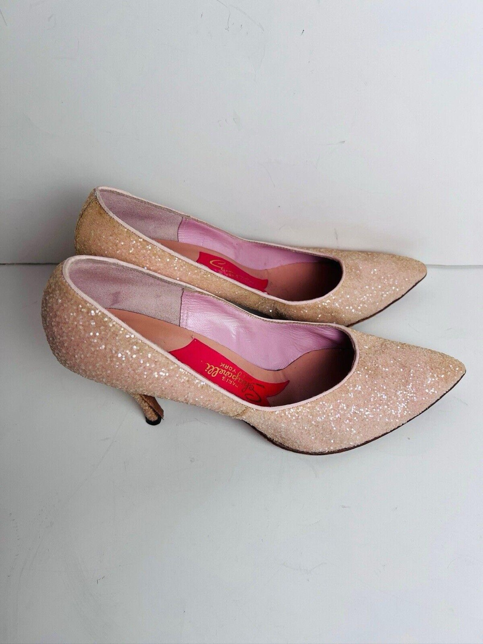 Vintage Schiaparelli Light Pink Glitter Heel 9B Stiletto - Etsy