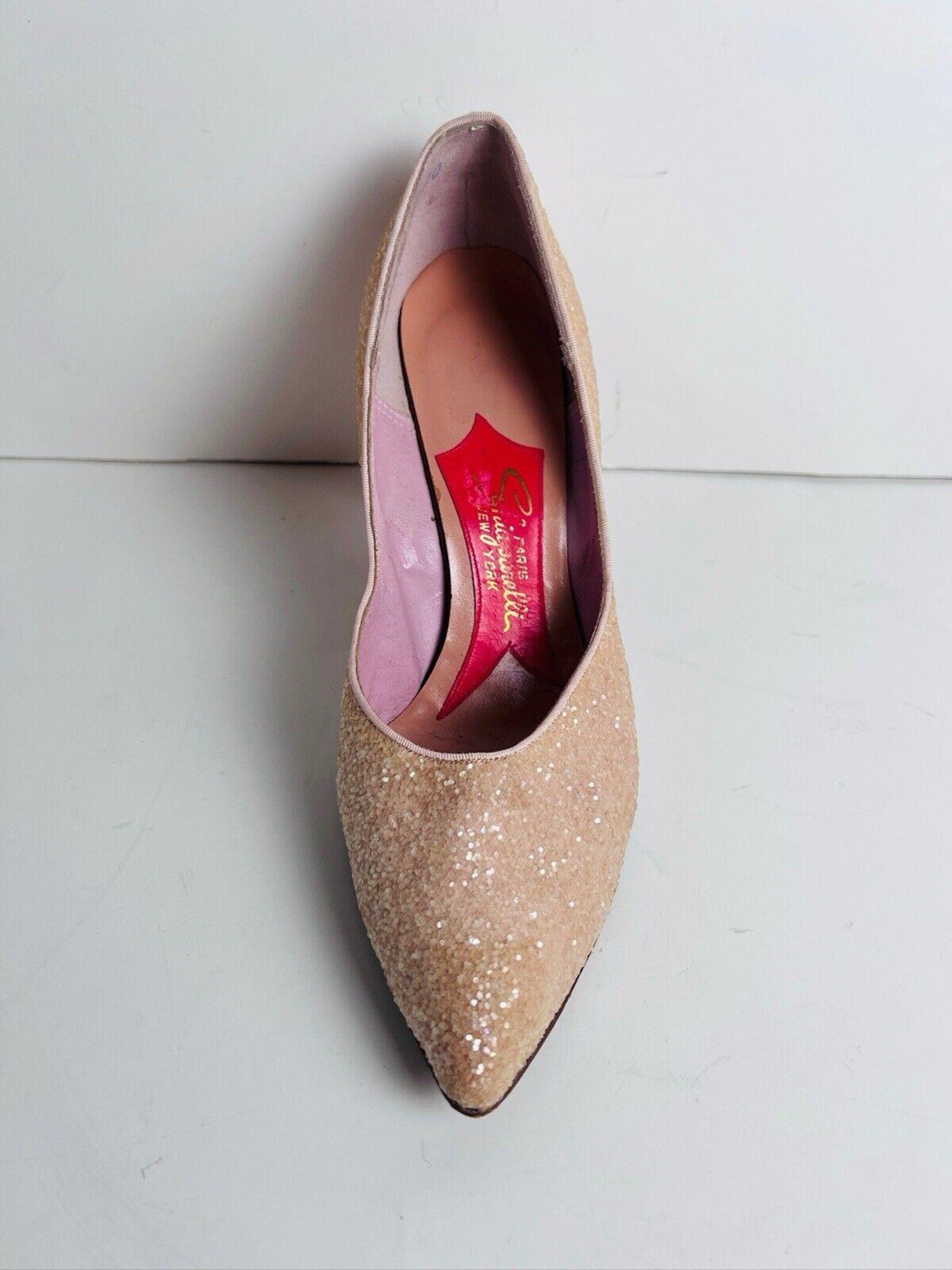 Vintage Schiaparelli Light Pink Glitter Heel 9B Stiletto - Etsy