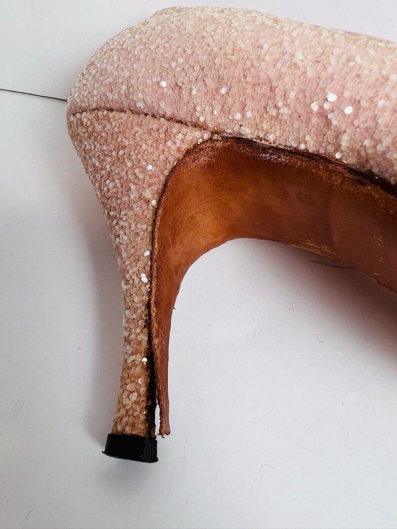 Vintage Schiaparelli Light Pink Glitter Heel 9B Stiletto - Etsy