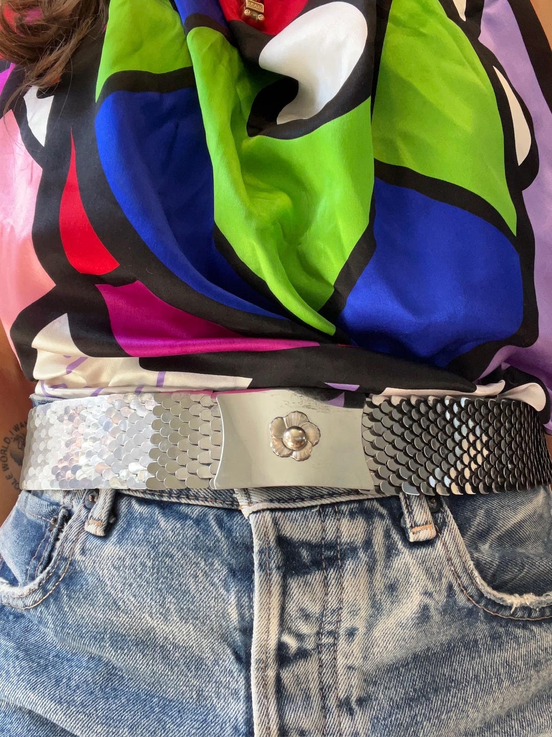 Vintage Silver Fish Scale Belt 80s Style - Etsy