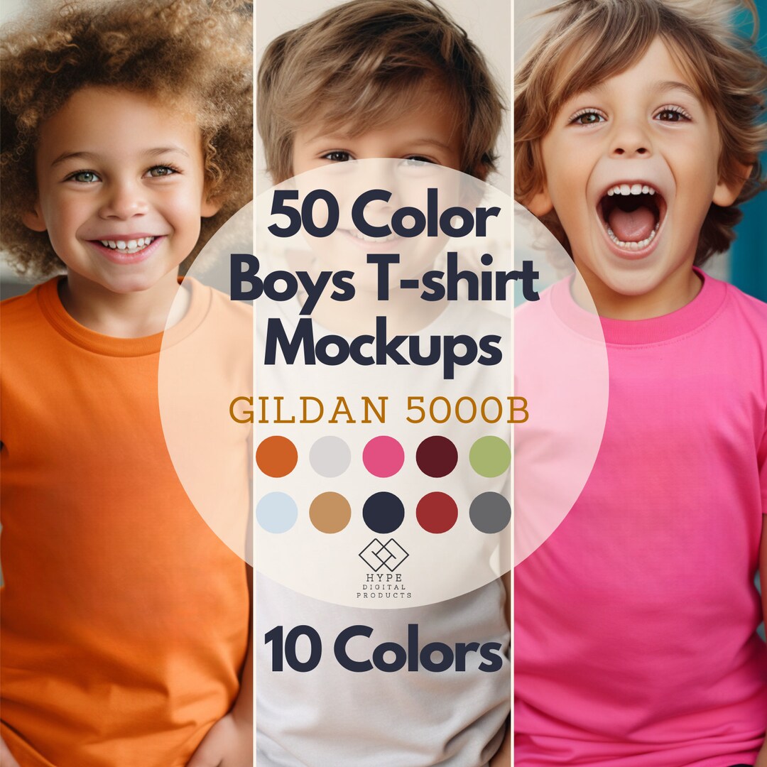 Color Boys Shirt Mockup Kids T Shirt Model, Gildan 5000B Youth Model ...