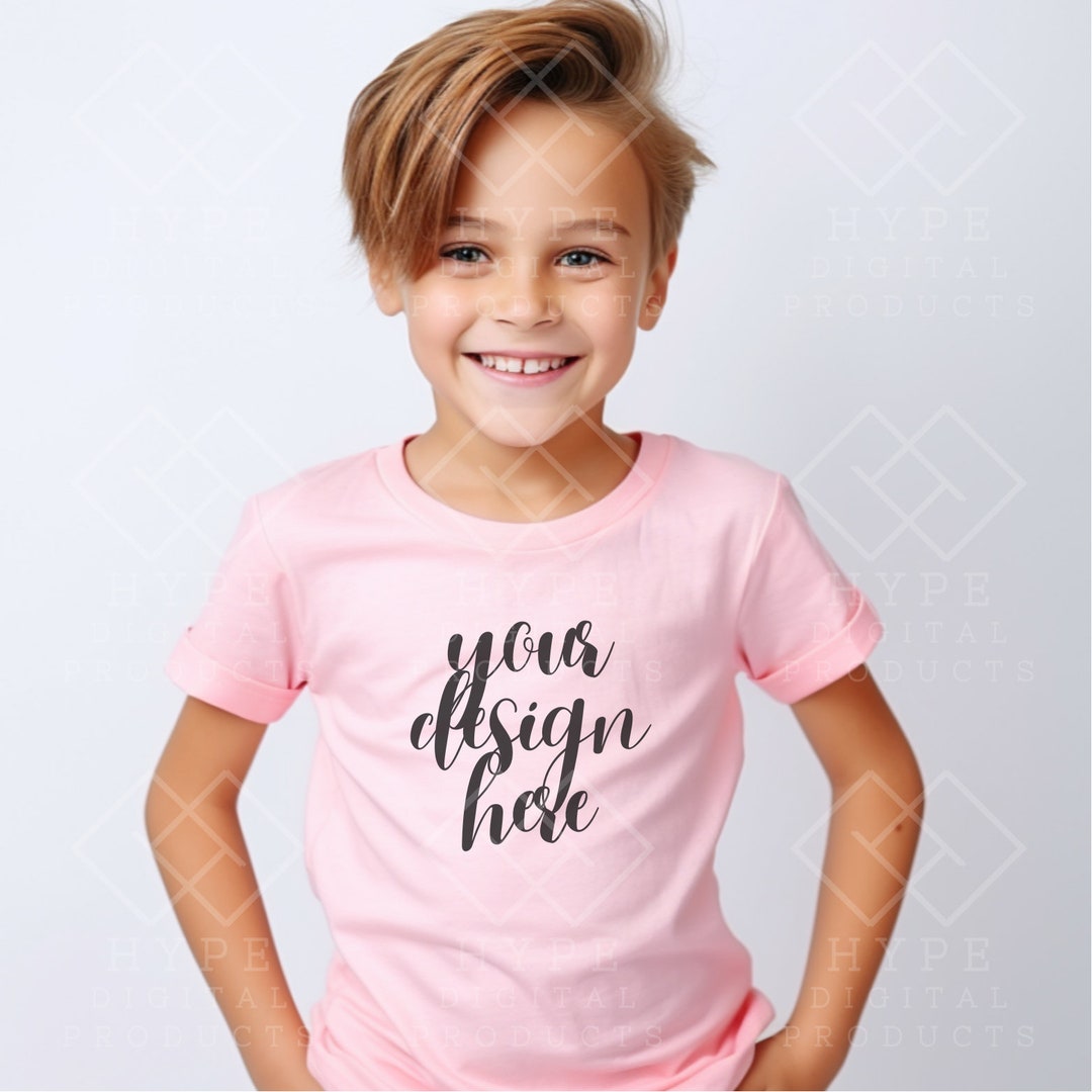 Gildan 5000B Light Pink Color Shirt Mockup, Boy Pink T-shirt Mockup Kid ...
