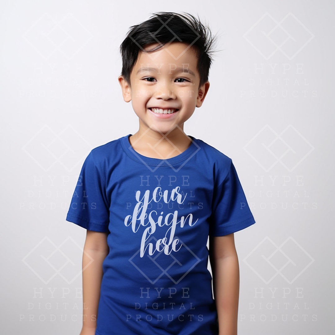 Bella Canvas 3001Y True Royal Color Shirt Mockup, Boy Blue Color T ...