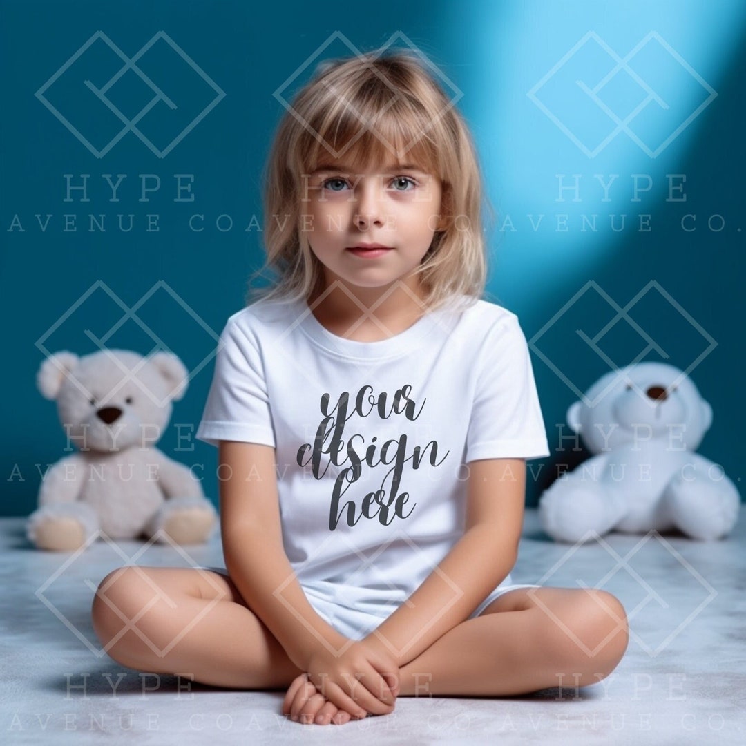 Gildan Kids White T-shirt Mockup Girl Model, Bella Canvas 3001Y, Kids T ...