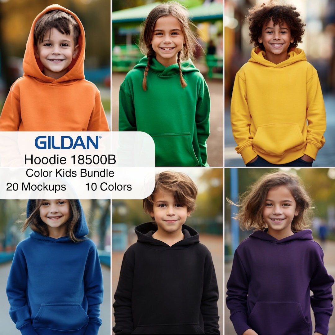 Kids Hoodie Mockups Bundle | 10 Colors Gildan 18500B Mockups | Gildan ...