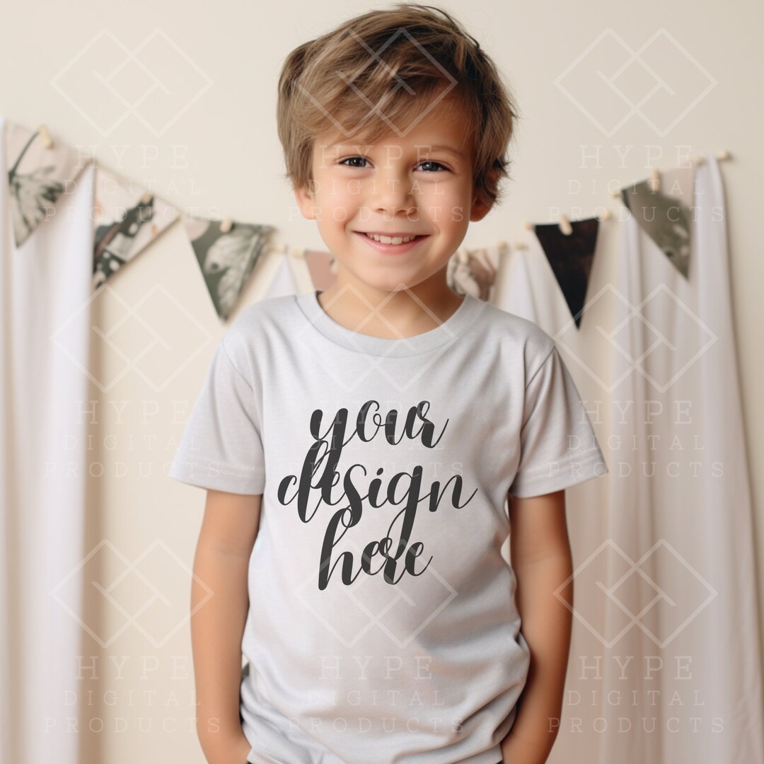 Gildan 5000B Ash Color Shirt Mockup, Boy Ash Color T-shirt Mockups Kid ...