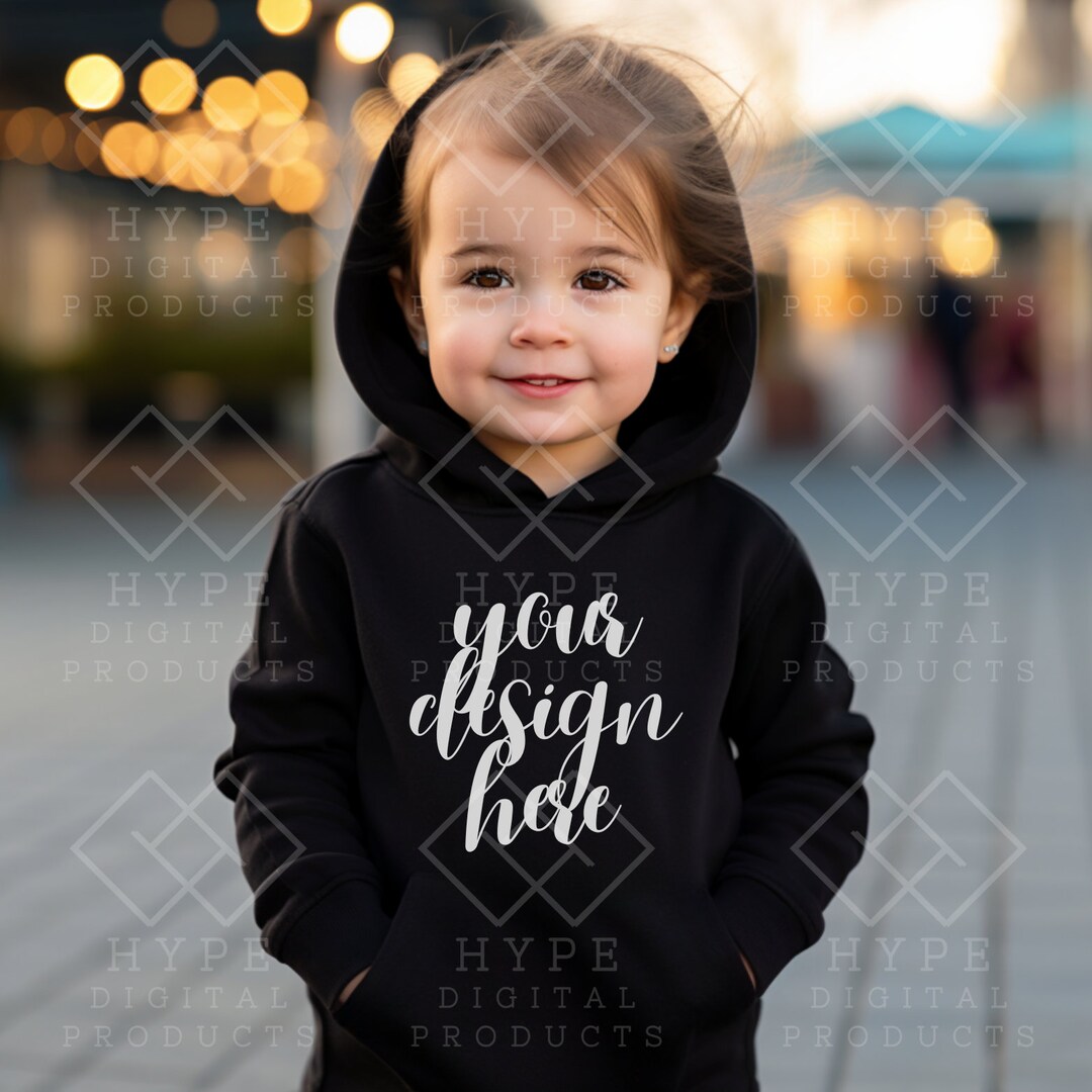 Black Hoodie Girl Mockup, Rabbit Skins 3326, Toddler Model Mock ...