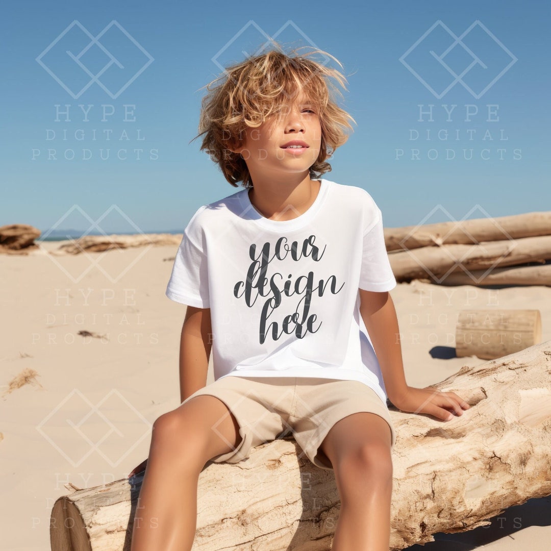 Bella Canvas 3001Y White T-shirt Mockup, Boy Model, Kids T Shirt Model ...