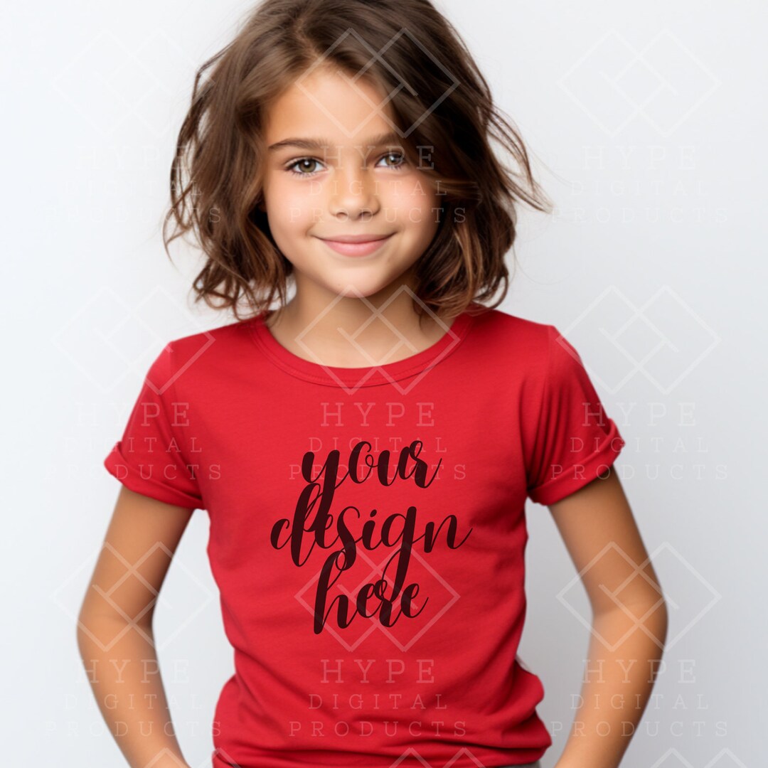 Gildan 5000B Red Color Shirt Mockup, Girl Red T-shirt Mockup Kid T ...