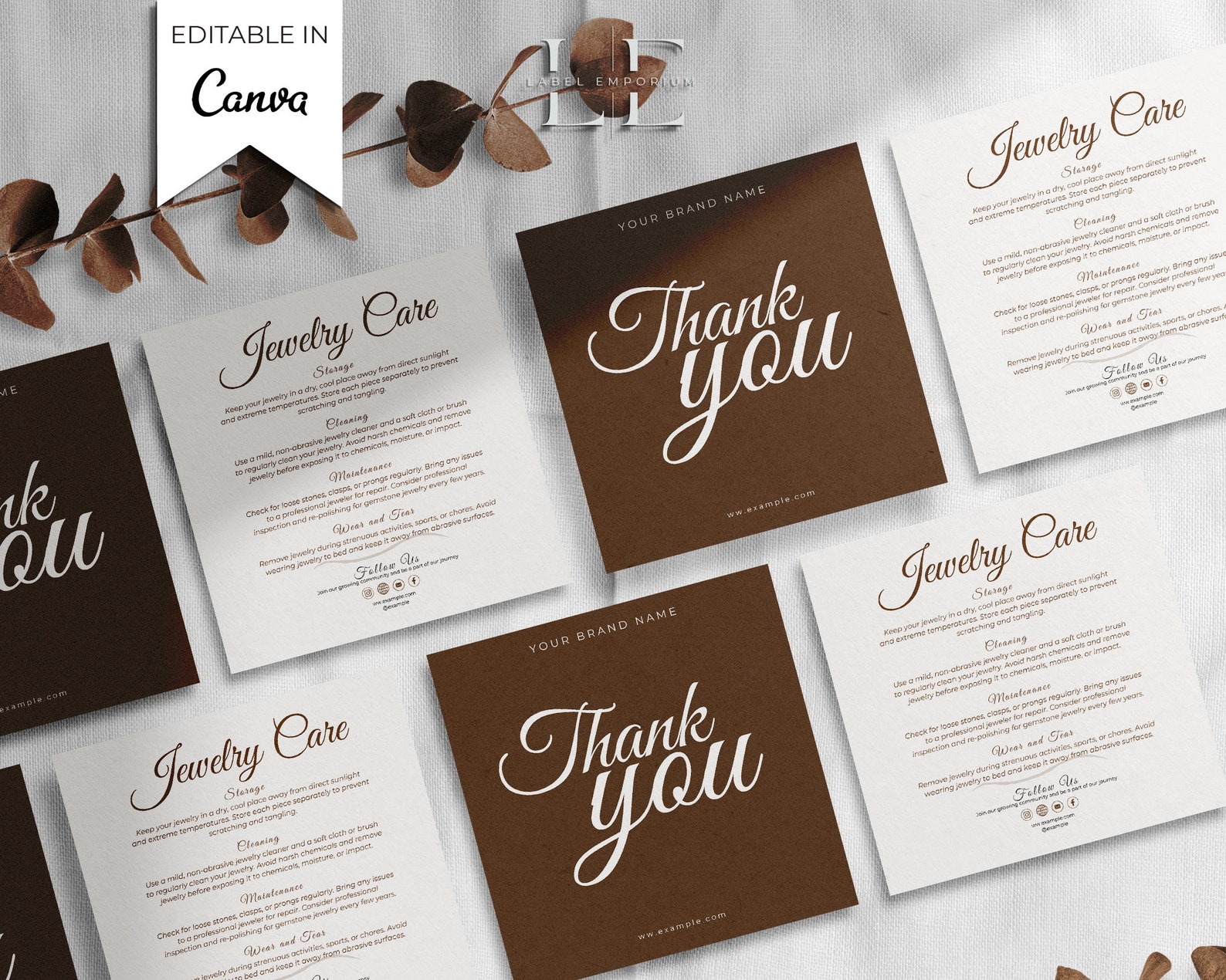 Editable Jewelry Care Card Template Business Thank You Card Printable ...