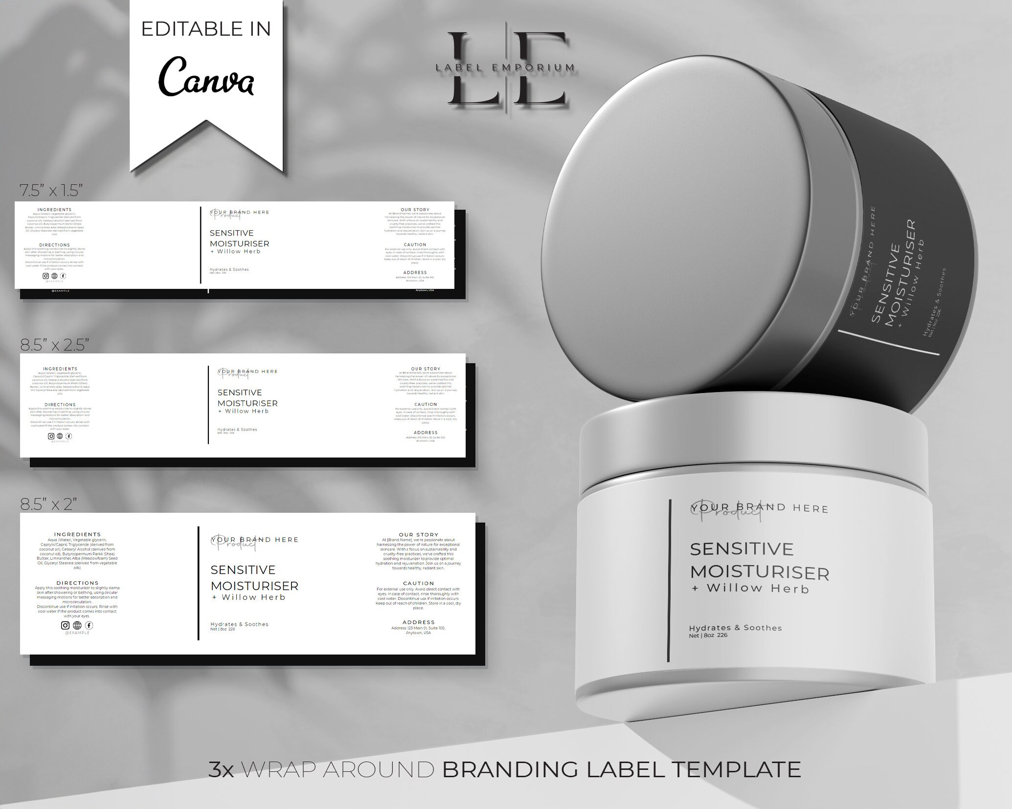 Customizable Skincare Label Template Minimalist Body Butter Jar Labels ...