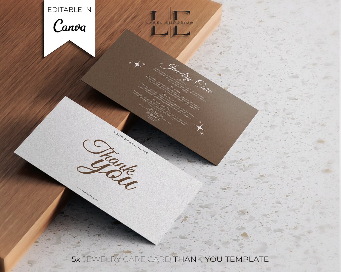 Editable Jewelry Care Card Template Business Thank You Card Printable ...