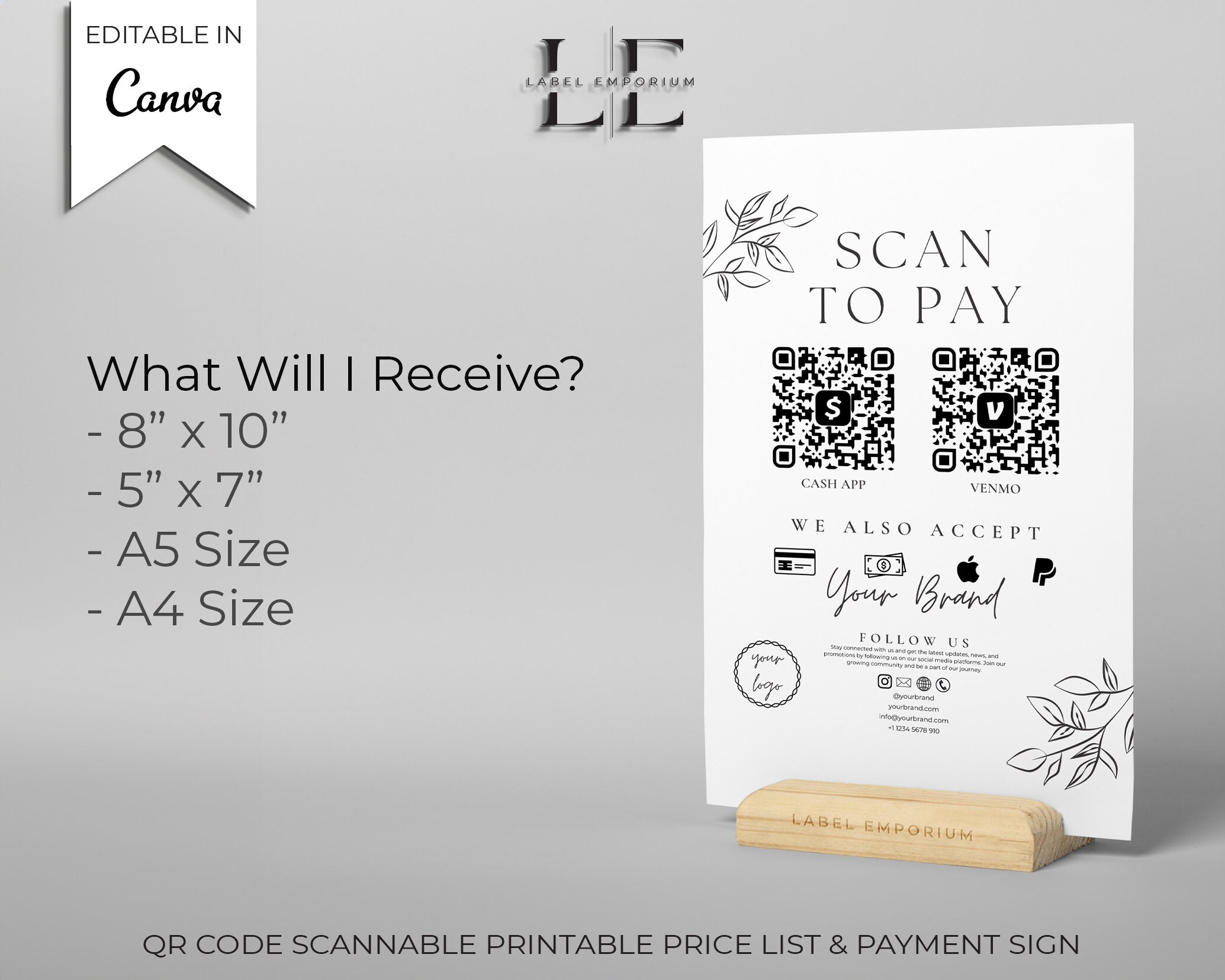 Printable Price List & Payment Sign QR Code Template Small Business ...
