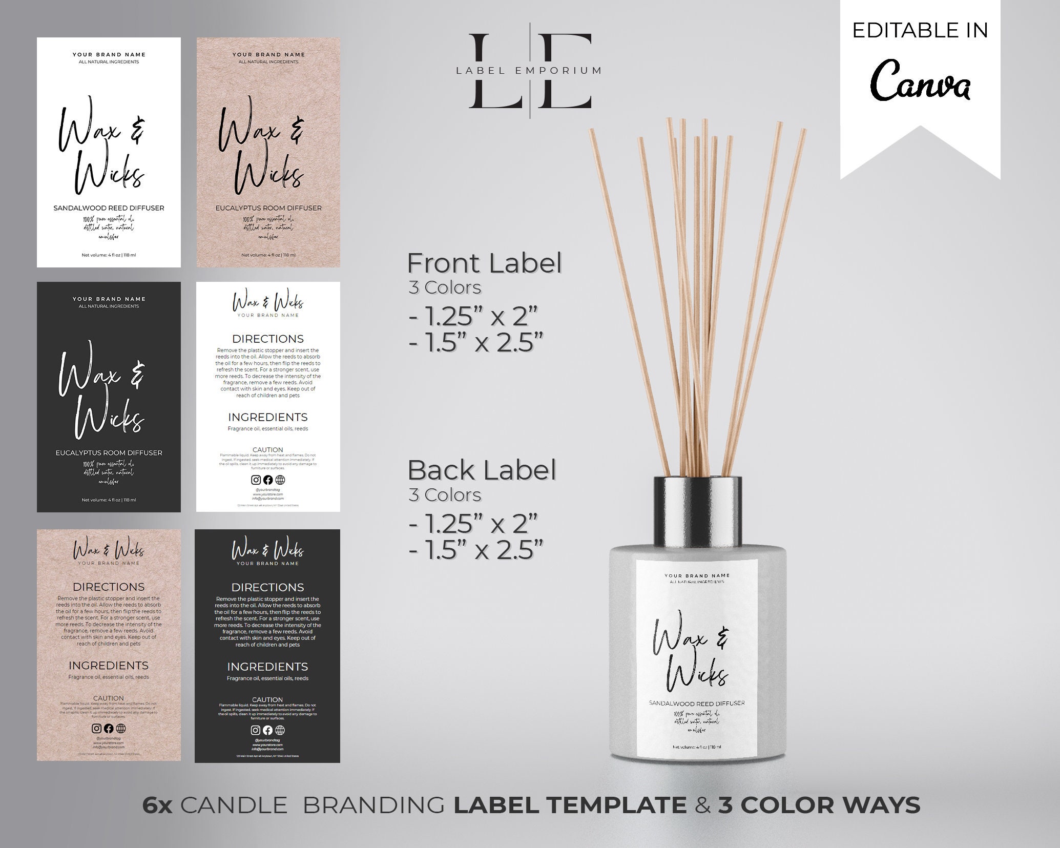 Reed Diffuser Bottle Label Template, Customizable Room Fragrance Bottle ...