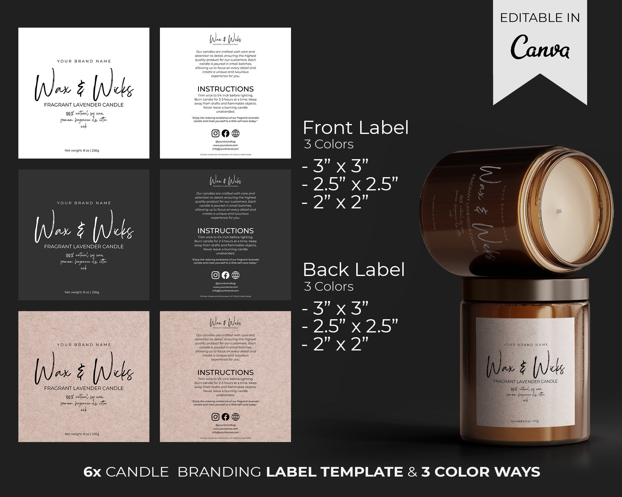 Modern Candle Label Design, Customizable Candle Labels, Printable ...