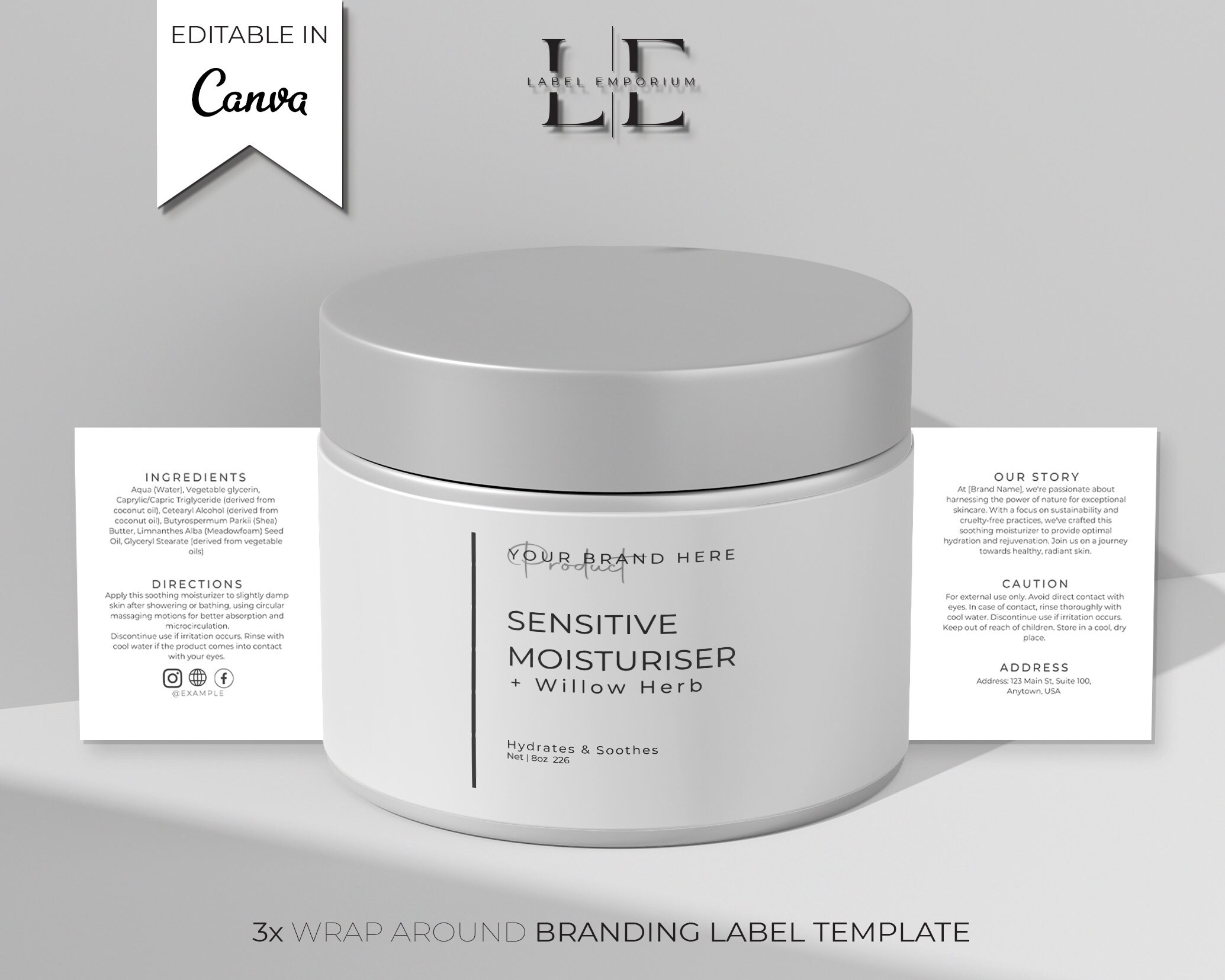 Customizable Skincare Label Template Minimalist Body Butter Jar Labels ...