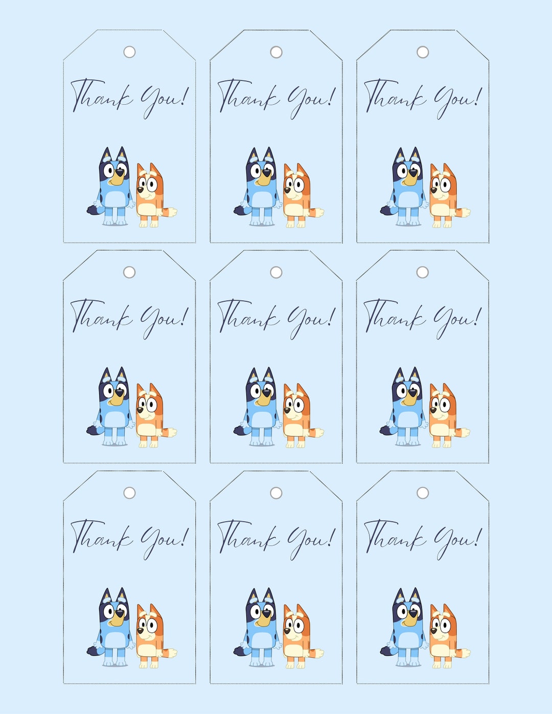 Bluey Heeler Birthday Thank You Tags | Printable Bluey Heeler Theme ...