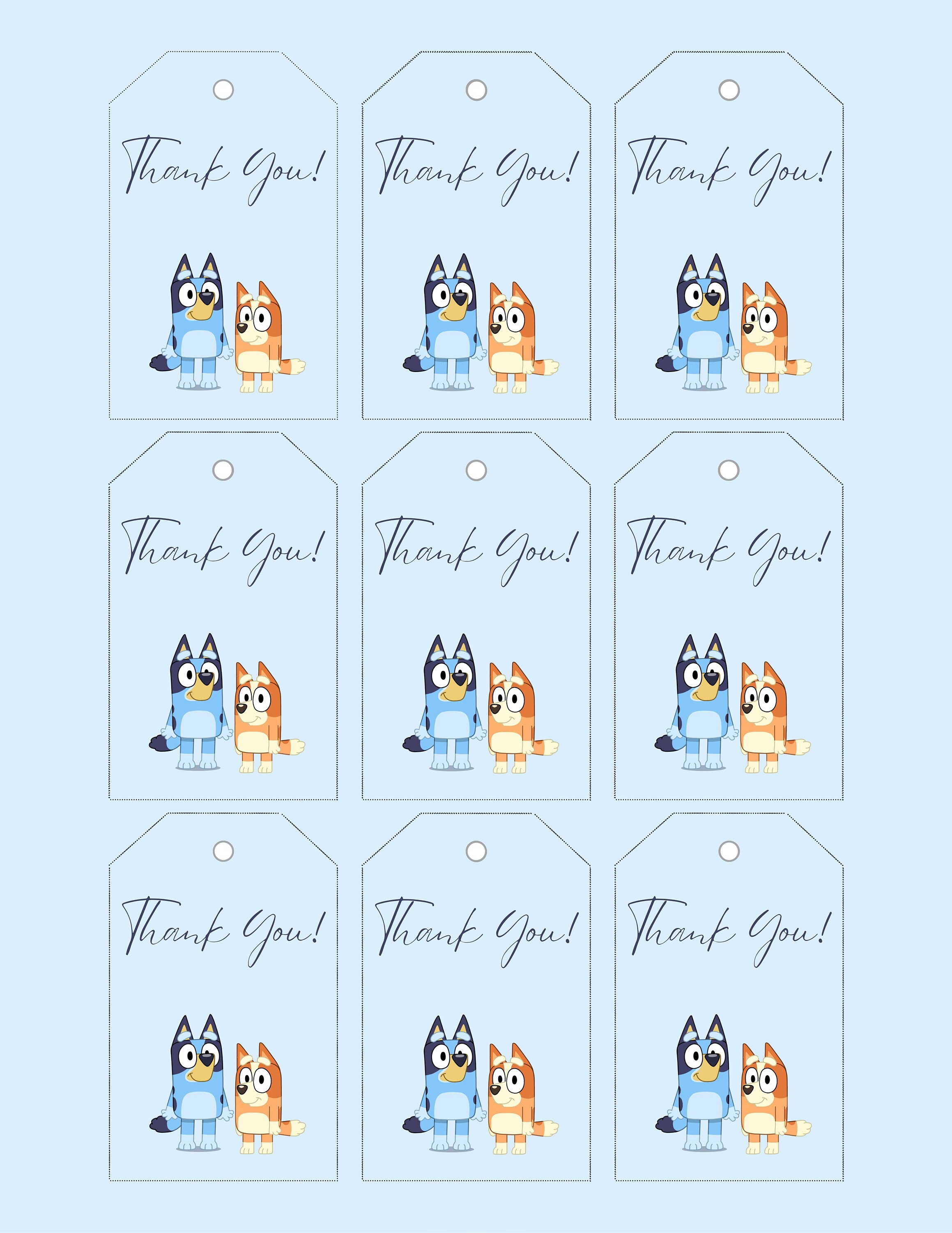 Bluey Heeler Birthday Thank You Tags | Printable Bluey Heeler Theme ...