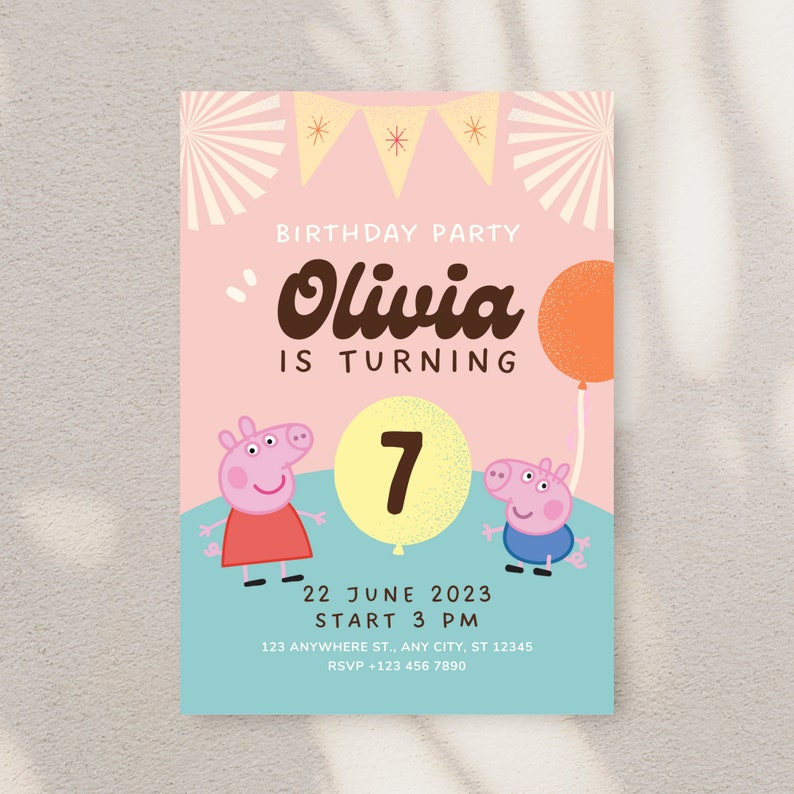 Editable Peppa Pig Birthday Invitation Template Peppa Pig Template ...