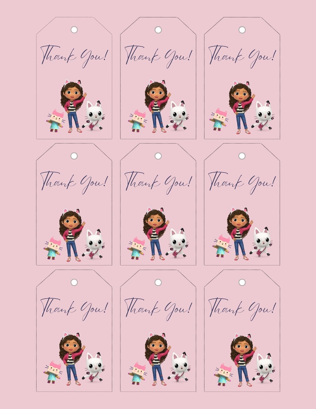 Gabby Dollhouse Birthday Thank You Tags | Printable Gabby Dollhouse ...