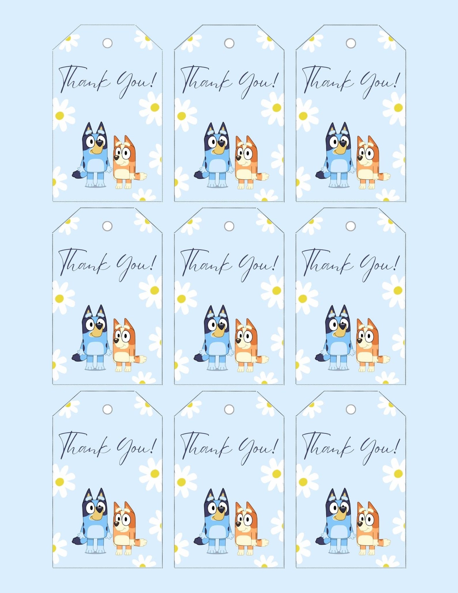 Bluey Heeler Birthday Thank You Tags | Printable Bluey Heeler Theme ...