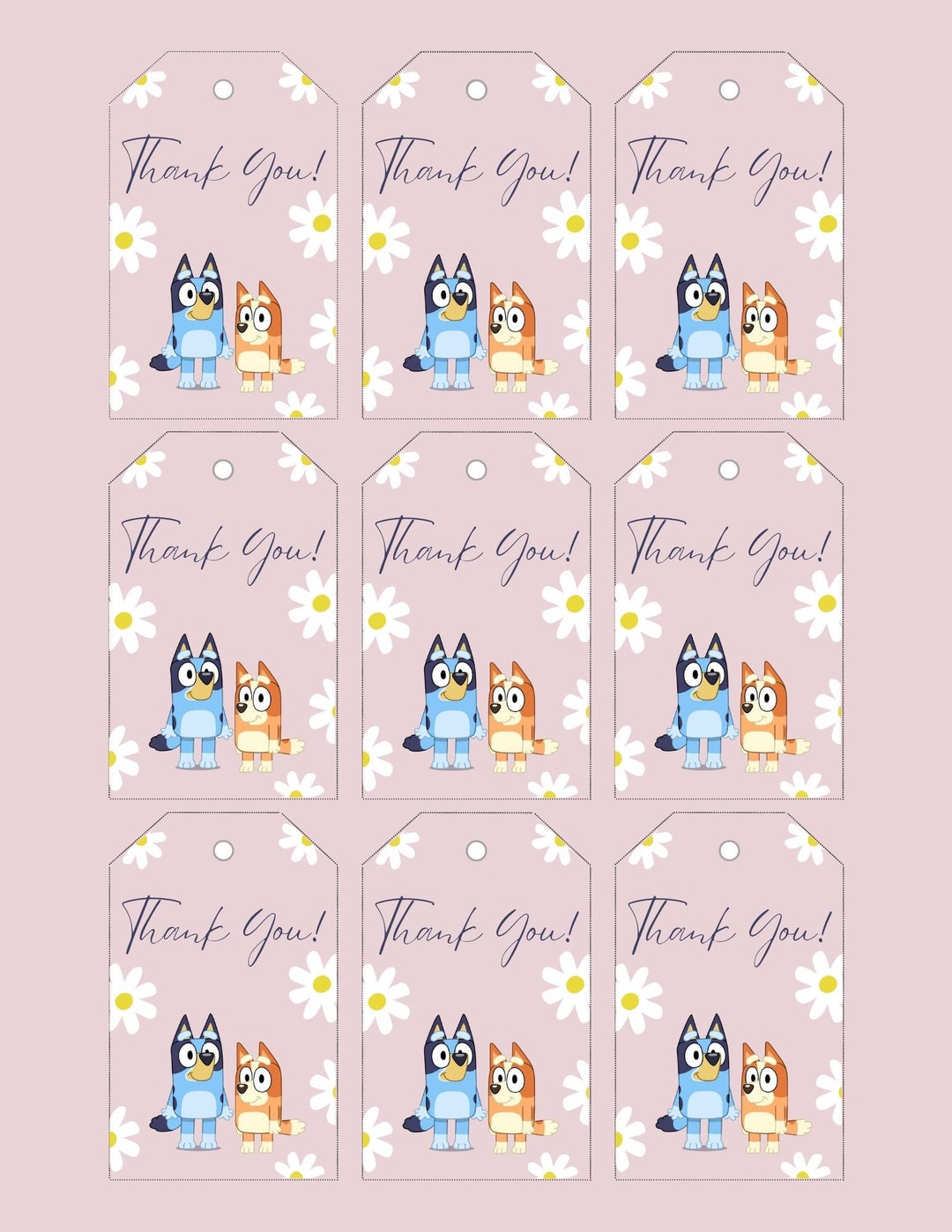 Bluey Heeler Birthday Thank You Tags | Printable Bluey Heeler Theme ...