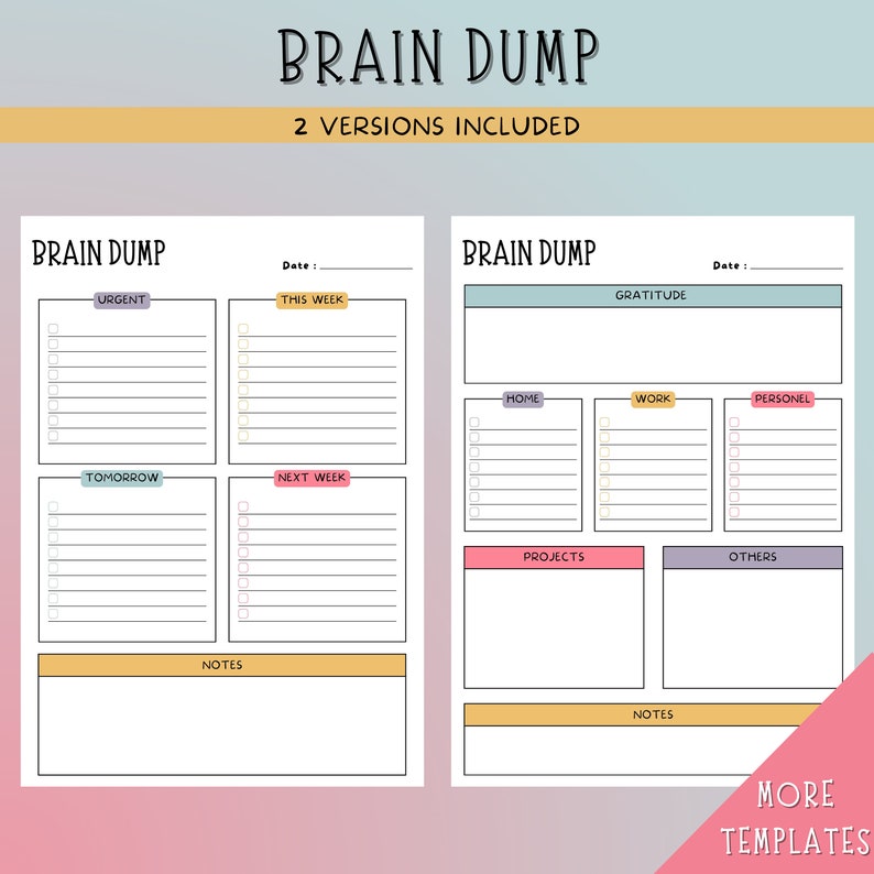 EDITABLE Brain Dump Template BUNDLE, to Do List Printable, ADHD Daily ...
