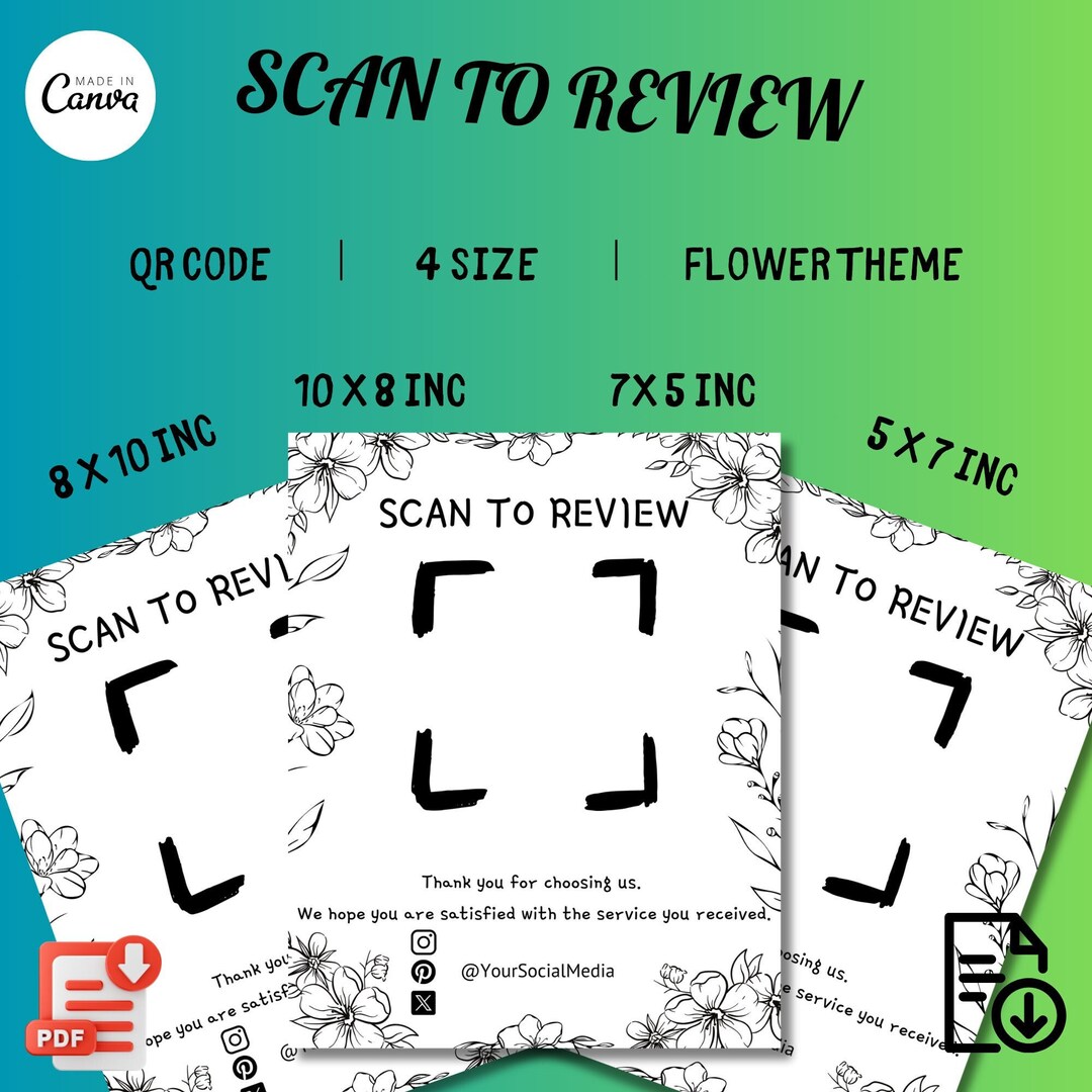 Scan to Review Editable Template, QR Code Scan to Review Sign Printable ...