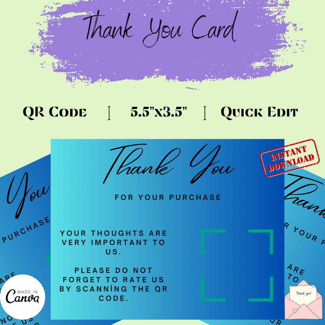 Thank You Card Template, Printable Editable in Canva QR Code Feedback ...