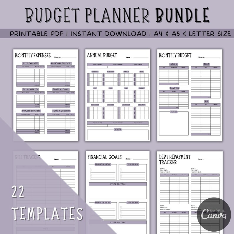 Budget Planner Bundle, Finance Planner, Debt Tracker, Expense Tracker ...