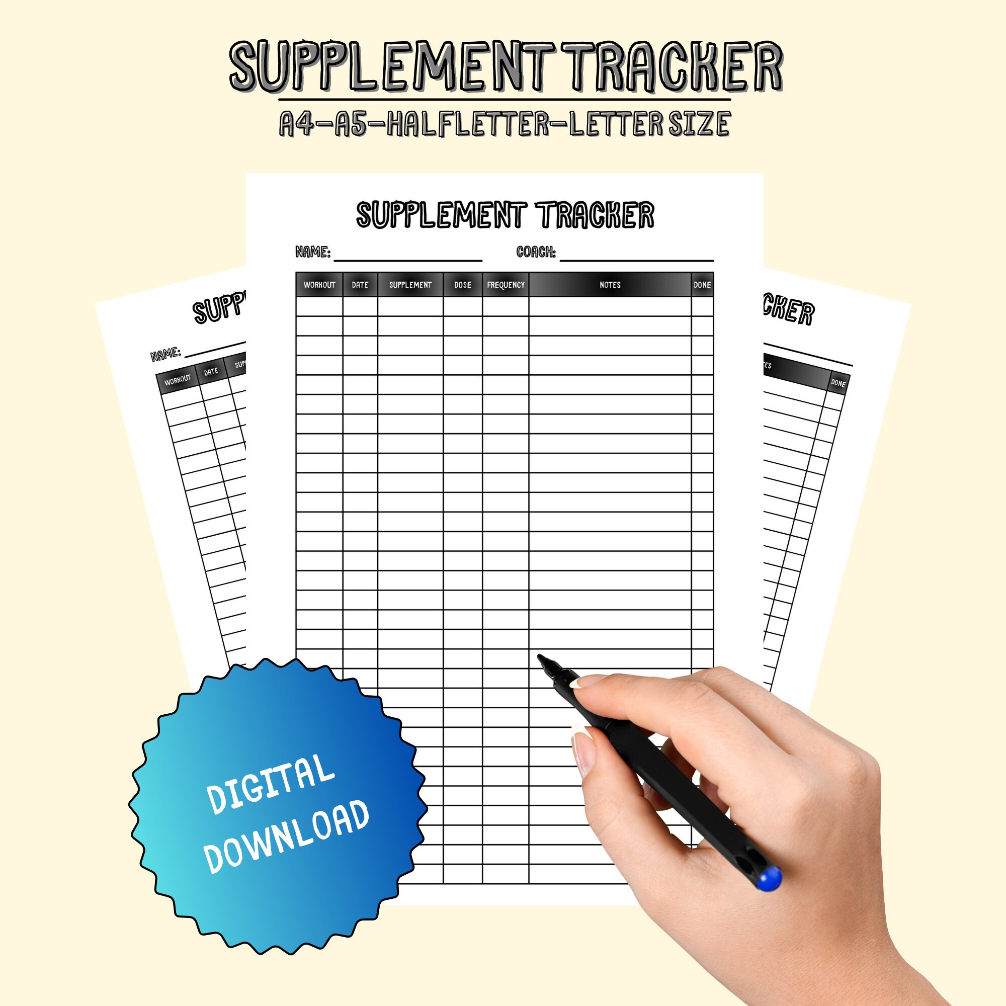 Printable Supplement Tracker Digital Download Printable Medication ...