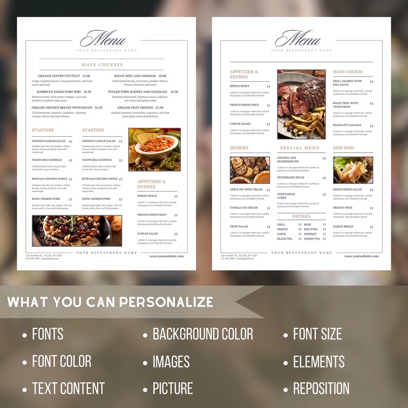 Restaurant Menu Template, Editable Menu Template, Minimalist Menu ...