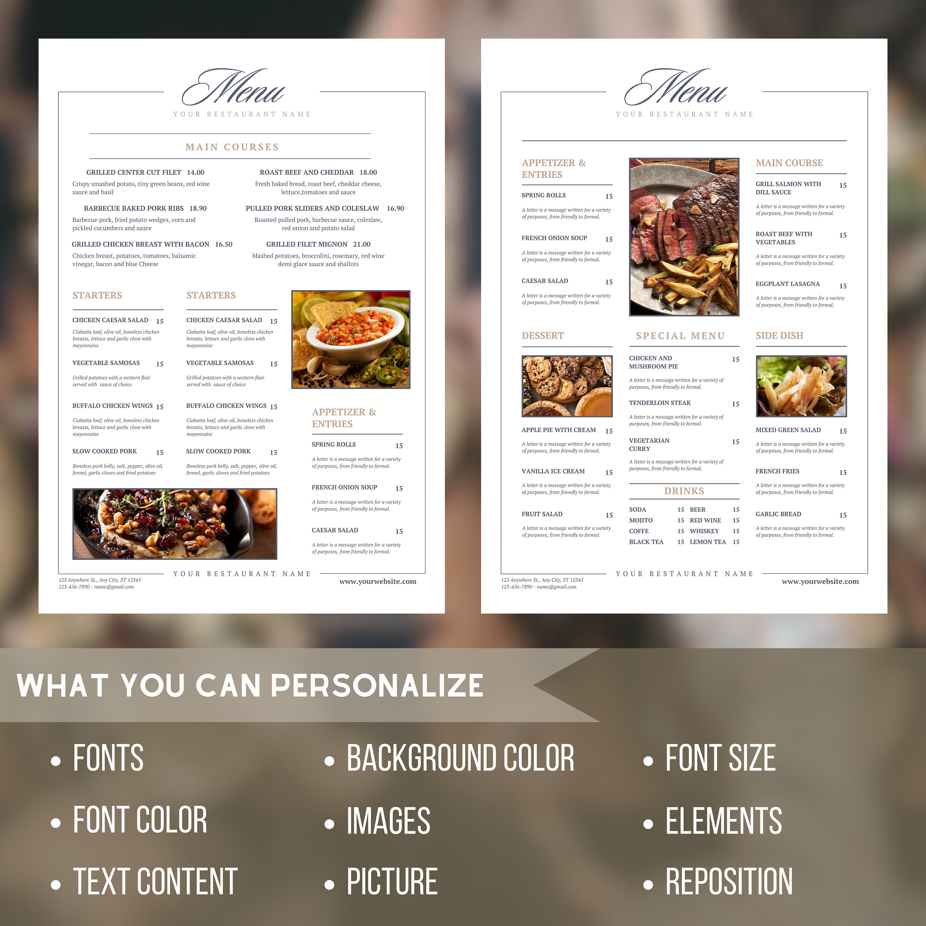 Restaurant Menu Template, Editable Menu Template, Minimalist Menu ...